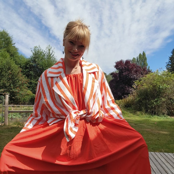 Vintage Orange and White Blazer - linen power suit - … - Gem