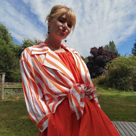 Vintage Orange and White Blazer - linen power suit - … - Gem