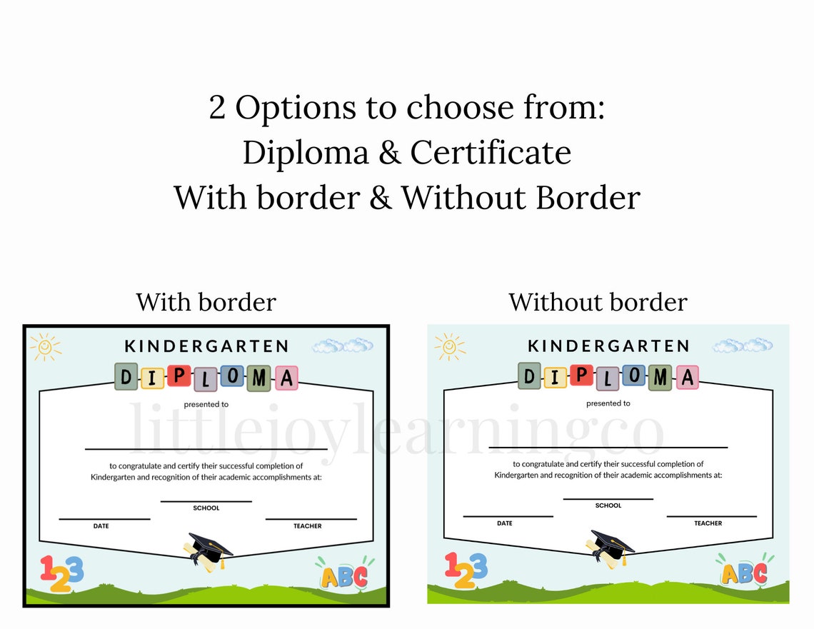 Kindergarten Graduation Certificate, Diploma Certificate, Digital ...