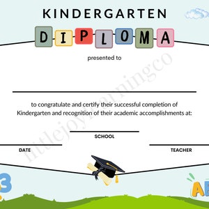 Kindergarten Graduation Certificate, Diploma Certificate, Digital ...