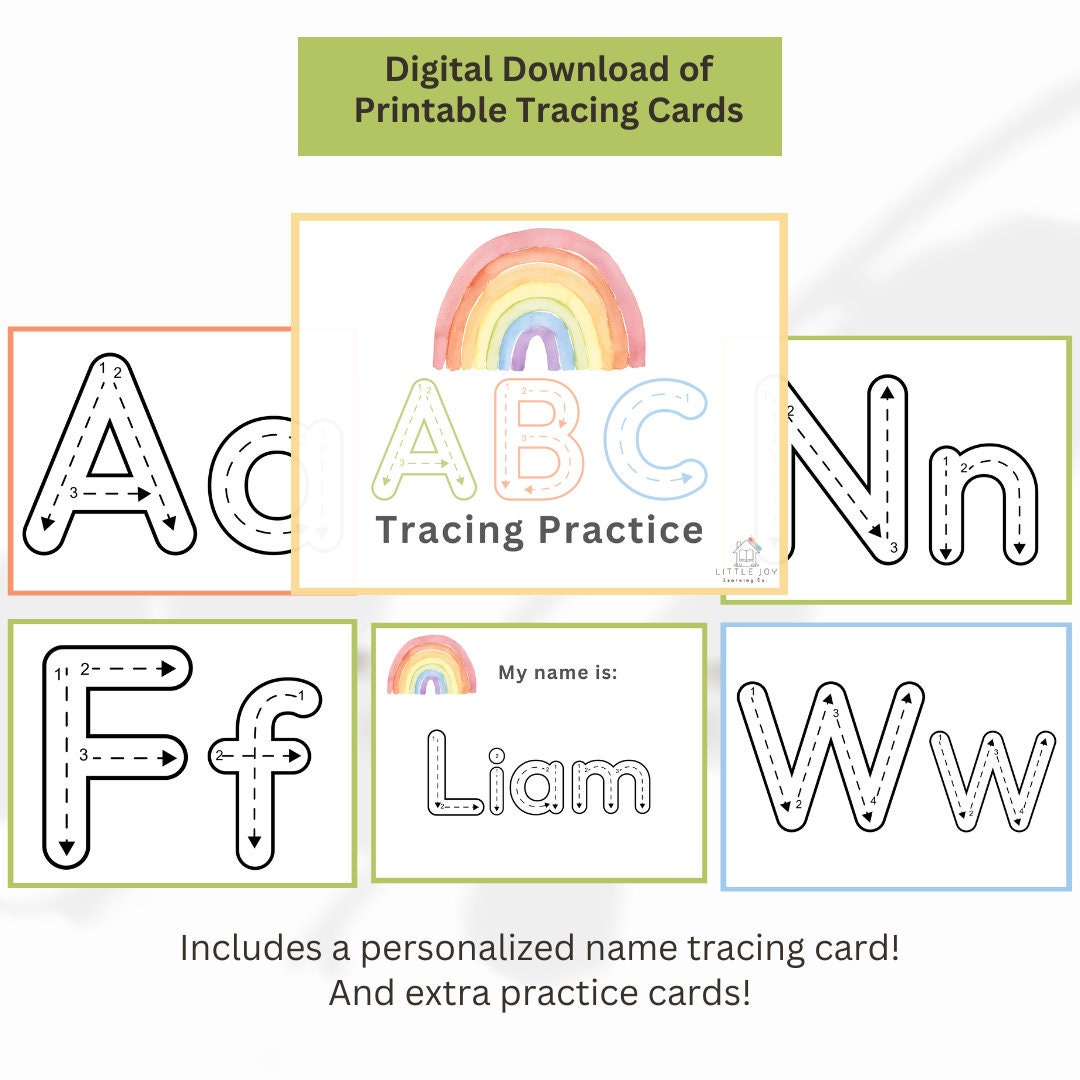 Printable ABC Alphabet Tracing Practice Cards With Personal Name ...