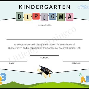 Kindergarten Graduation Certificate, Diploma Certificate, Digital ...