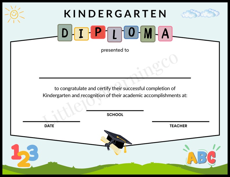 Kindergarten Graduation Certificate, Diploma Certificate, Digital ...