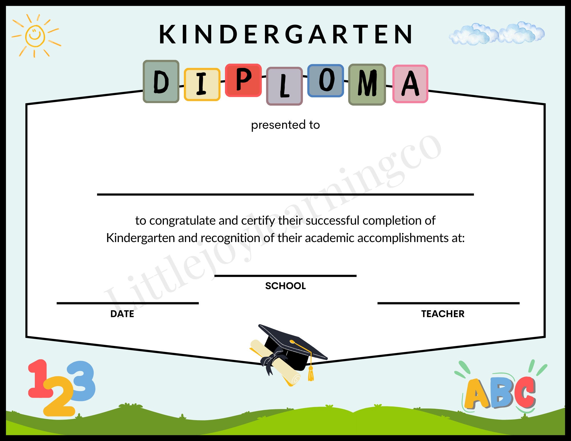 Kindergarten Graduation Certificate, Diploma Certificate, Digital ...
