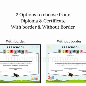 Printable Preschool Graduation Diploma Certificate (digital Download ...