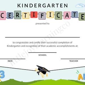 Kindergarten Graduation Certificate, Diploma Certificate, Digital ...