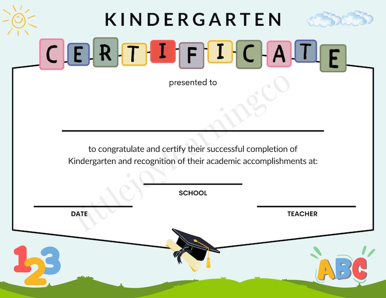 Kindergarten Graduation Certificate, Diploma Certificate, Digital ...