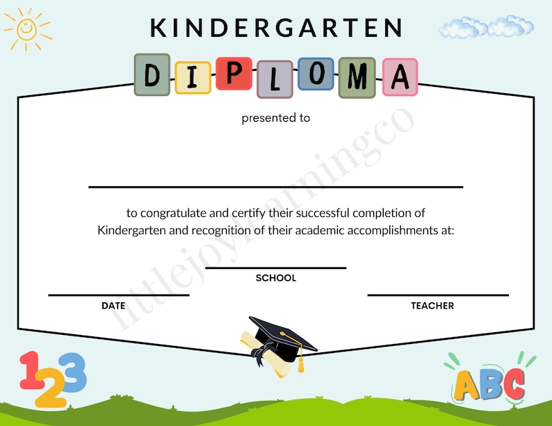 Kindergarten Graduation Certificate, Diploma Certificate, Digital ...