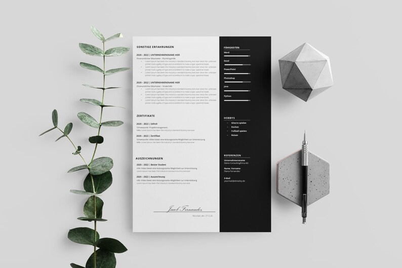 Resume Template and Cover Letter CV Template German Consulting ATS Word ...