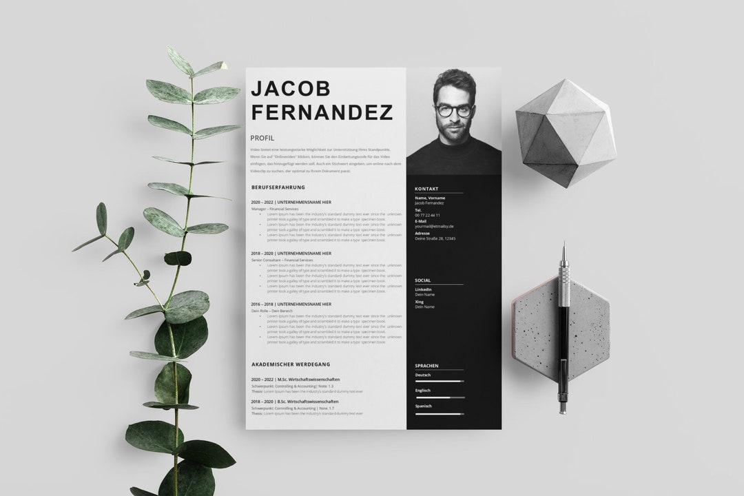 Resume Template and Cover Letter CV Template German Consulting ATS Word ...
