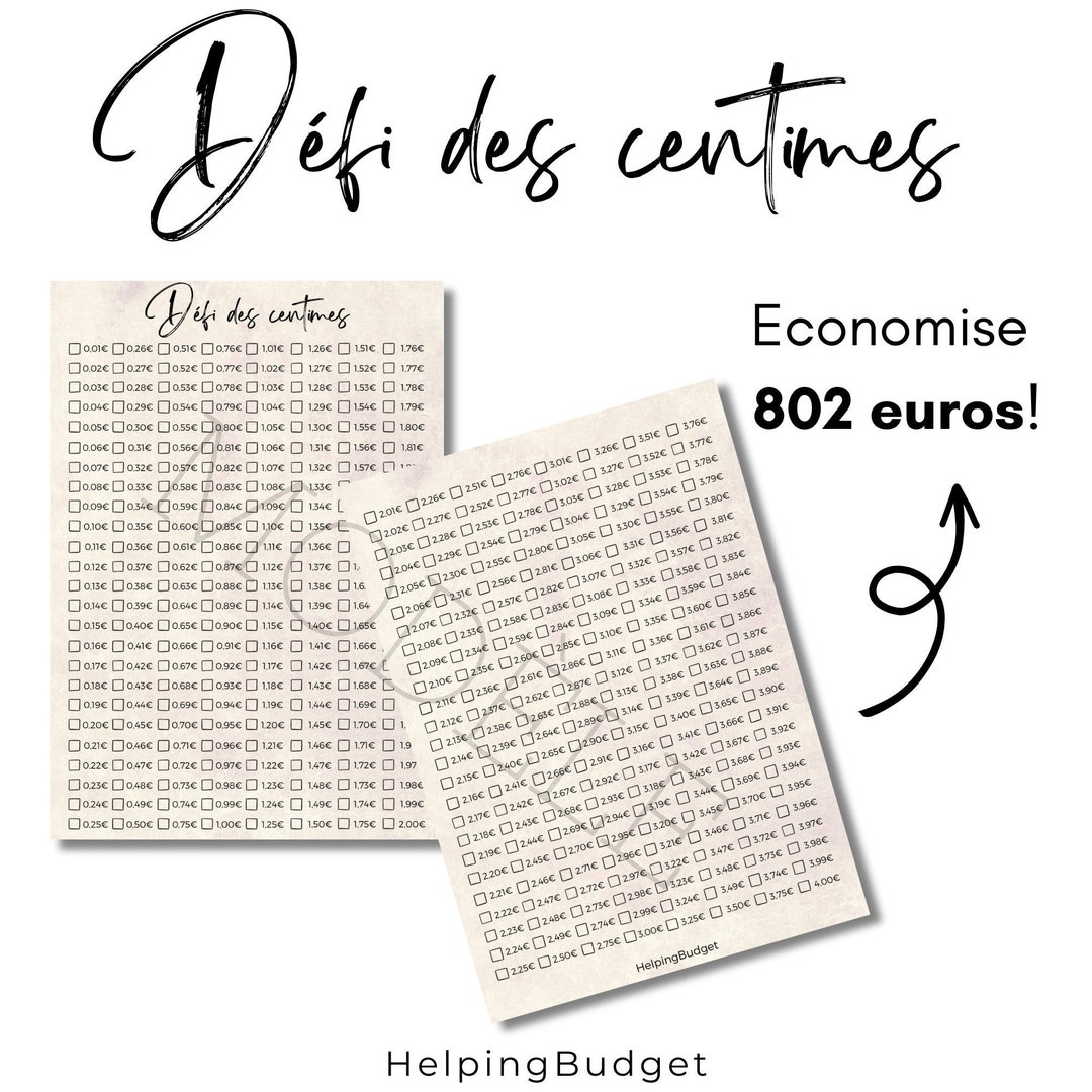 Défi des centimes Enveloppes budget A5 A imprimer et plastifier Tracker ...
