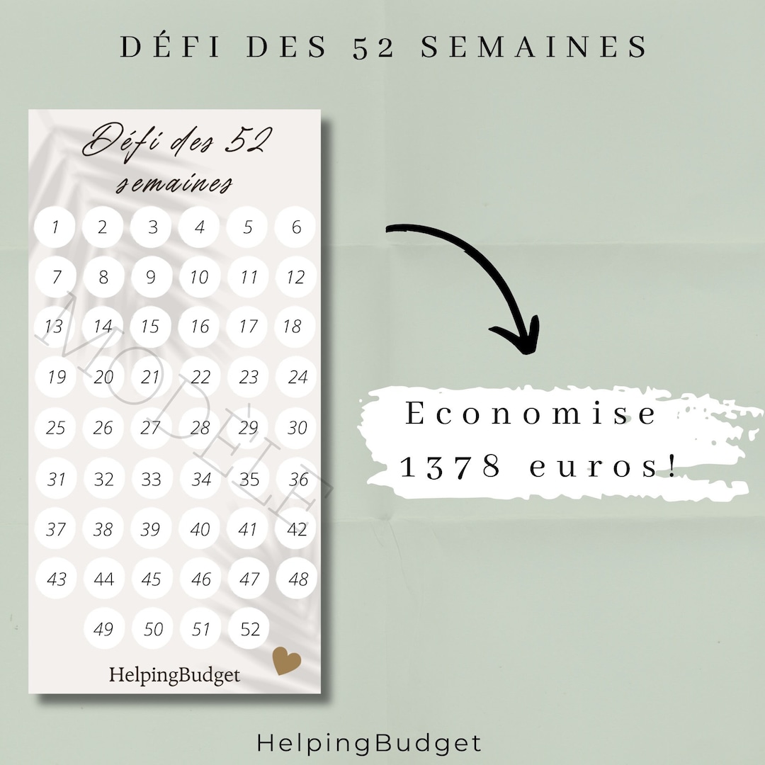 Défi des 52 semaines Enveloppes budget A5 et A6 A imprimer et plastifier Tracker défi budgétaire ...