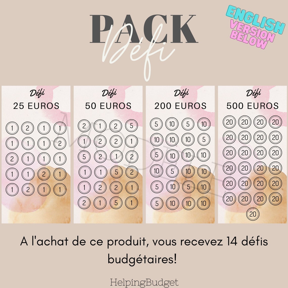 Pack de 14 défis budgétaires Enveloppes budget A6 A - Etsy France