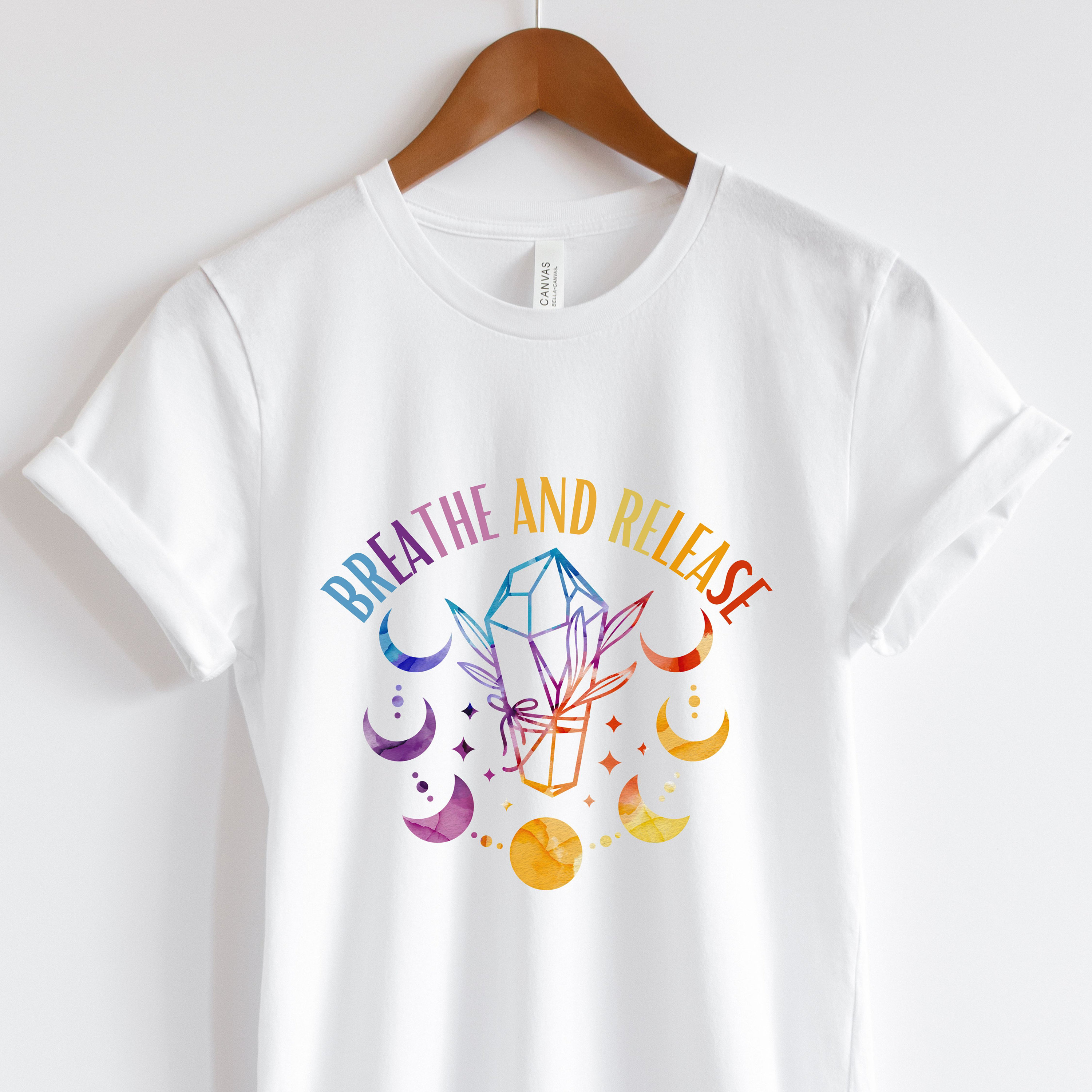 Crystal Meditation Shirt Breathe Release Moon Stars T-shirt Mindful ...