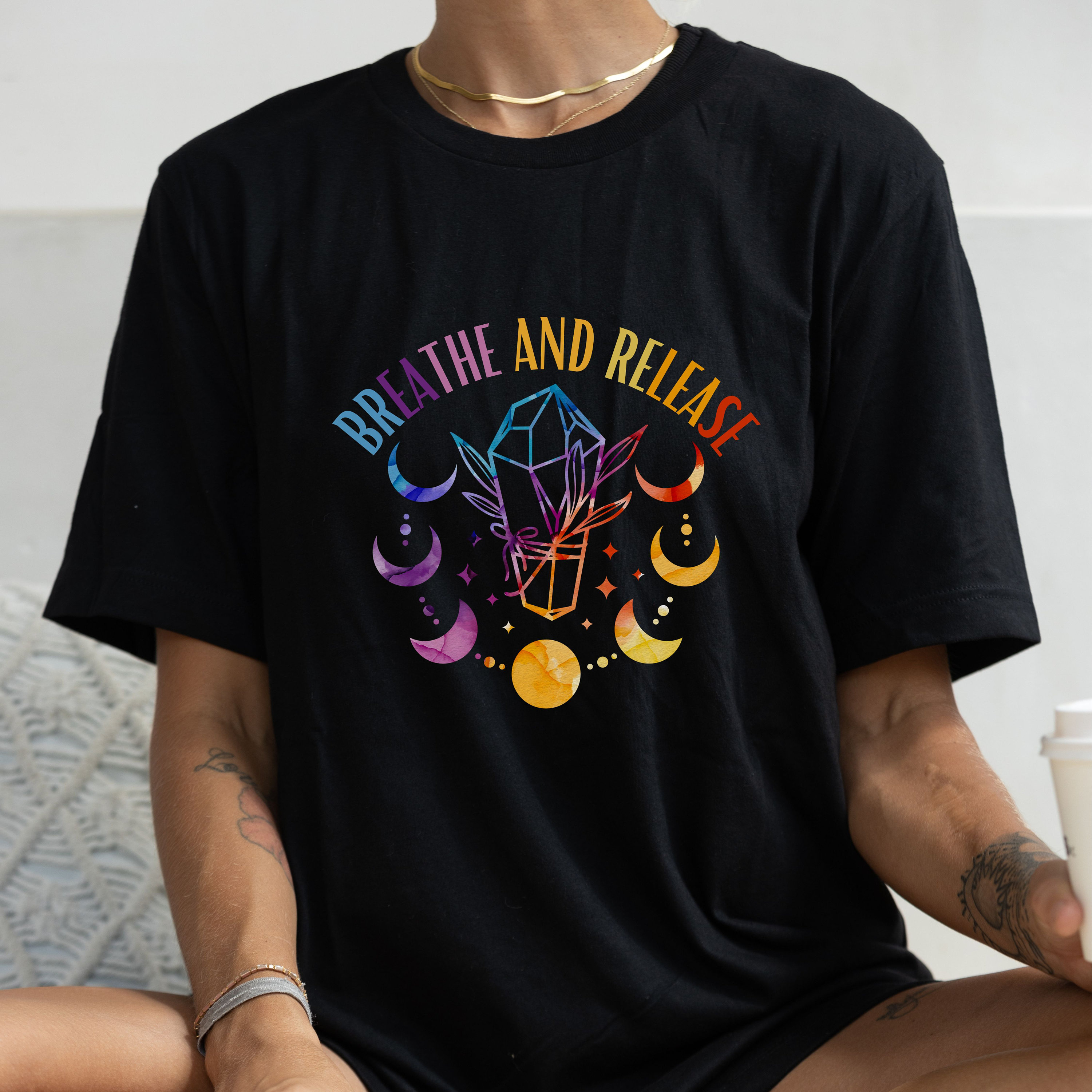 Crystal Meditation Shirt Breathe Release Moon Stars T-shirt Mindful ...