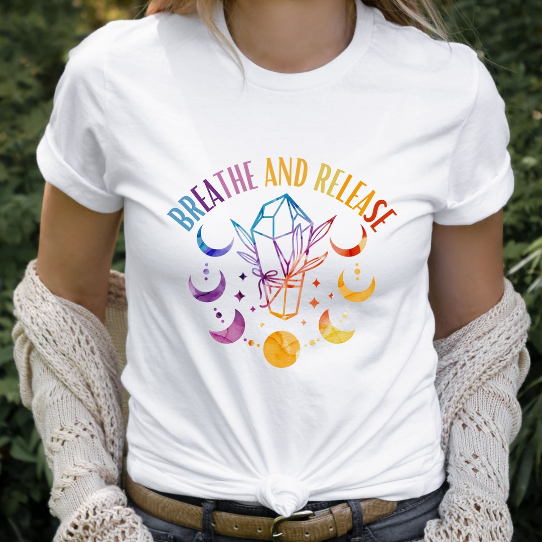 Crystal Meditation Shirt Breathe Release Moon Stars T-shirt Mindful ...