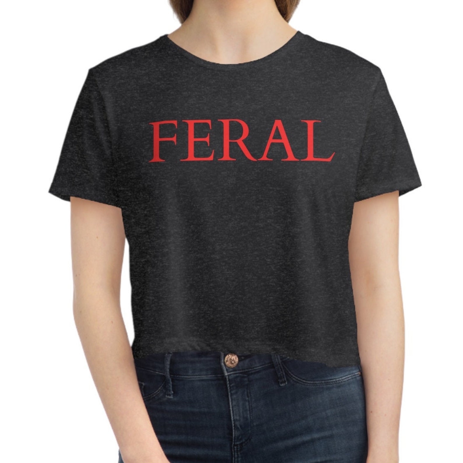 FERAL Crop Top Tee Paint the Town Red Feral Shirt Red on Black Cropped ...