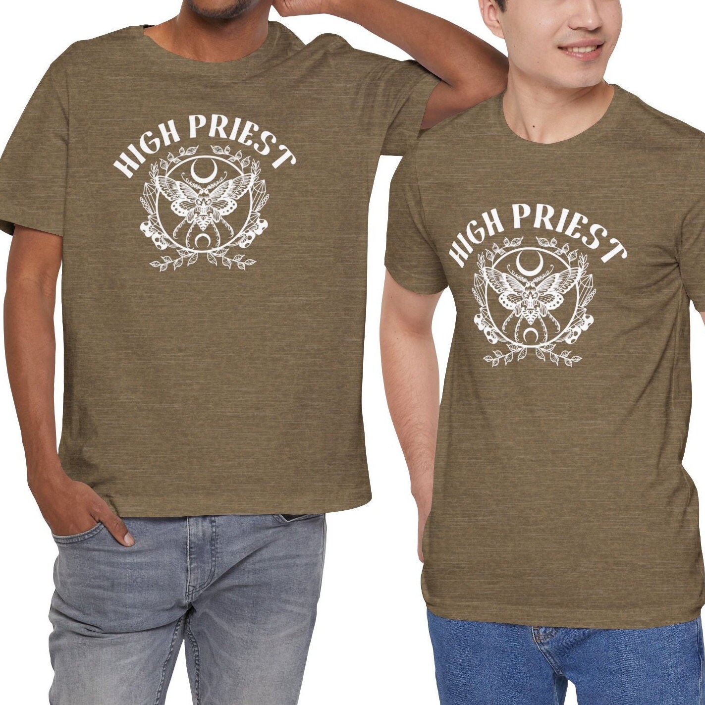 High Priest T-shirt White Crescent Moons Metaphysical Tee Moth T-shirt ...