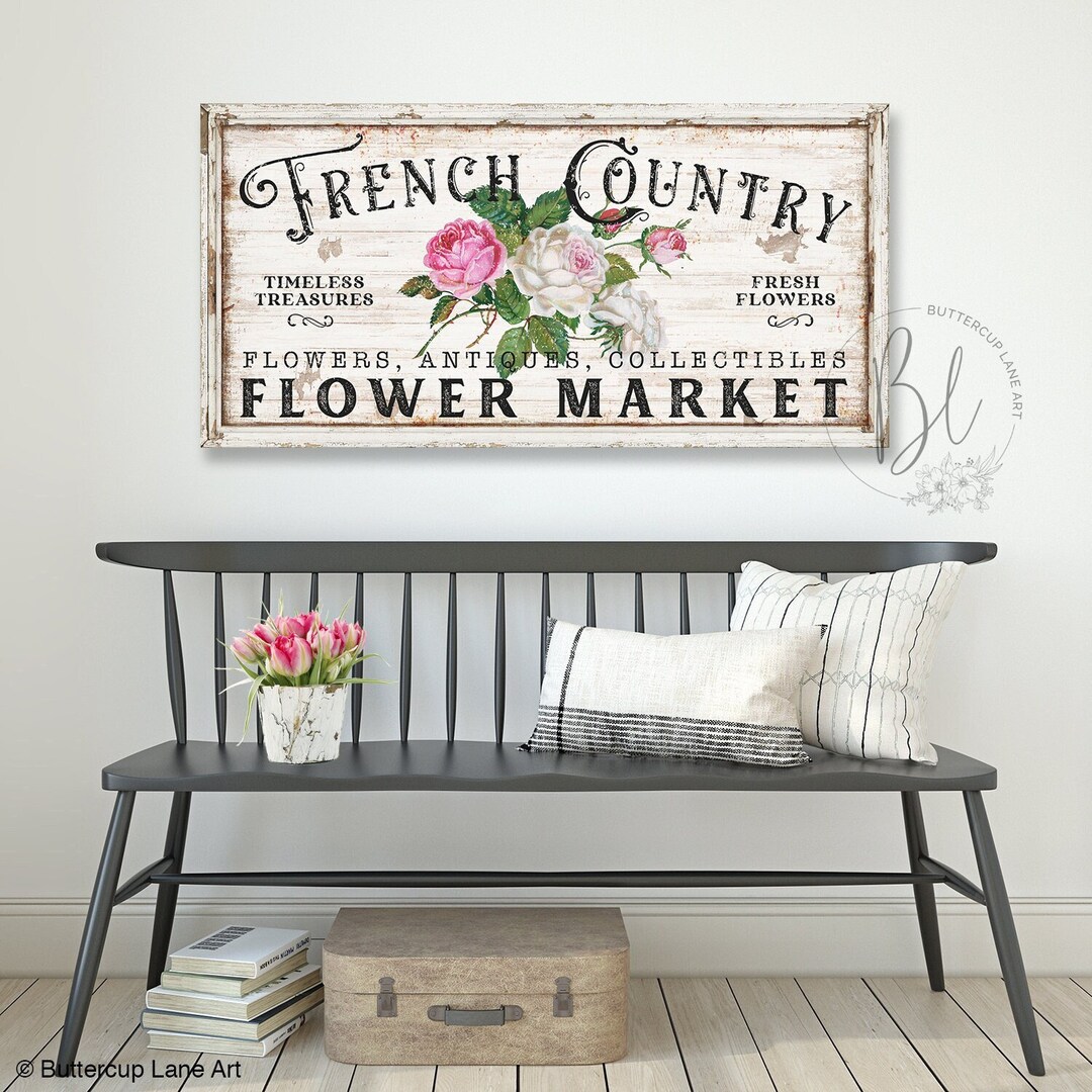 French Country Flower Market Sign Fresh Flowers Wall Art Summer Decor ...