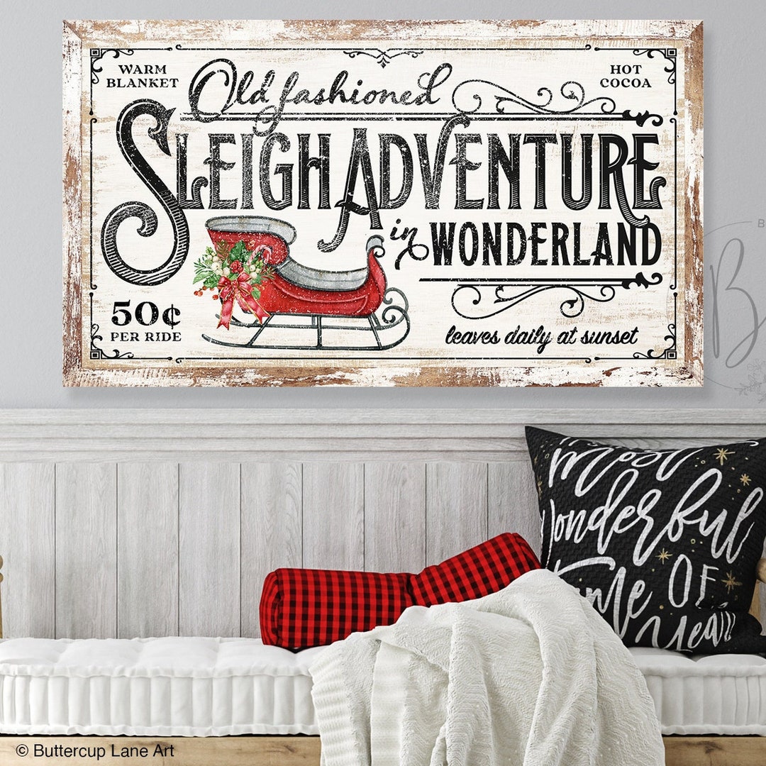 Christmas Sleigh Ride Sign, Large Christmas Wall Art, Rustic Christmas ...