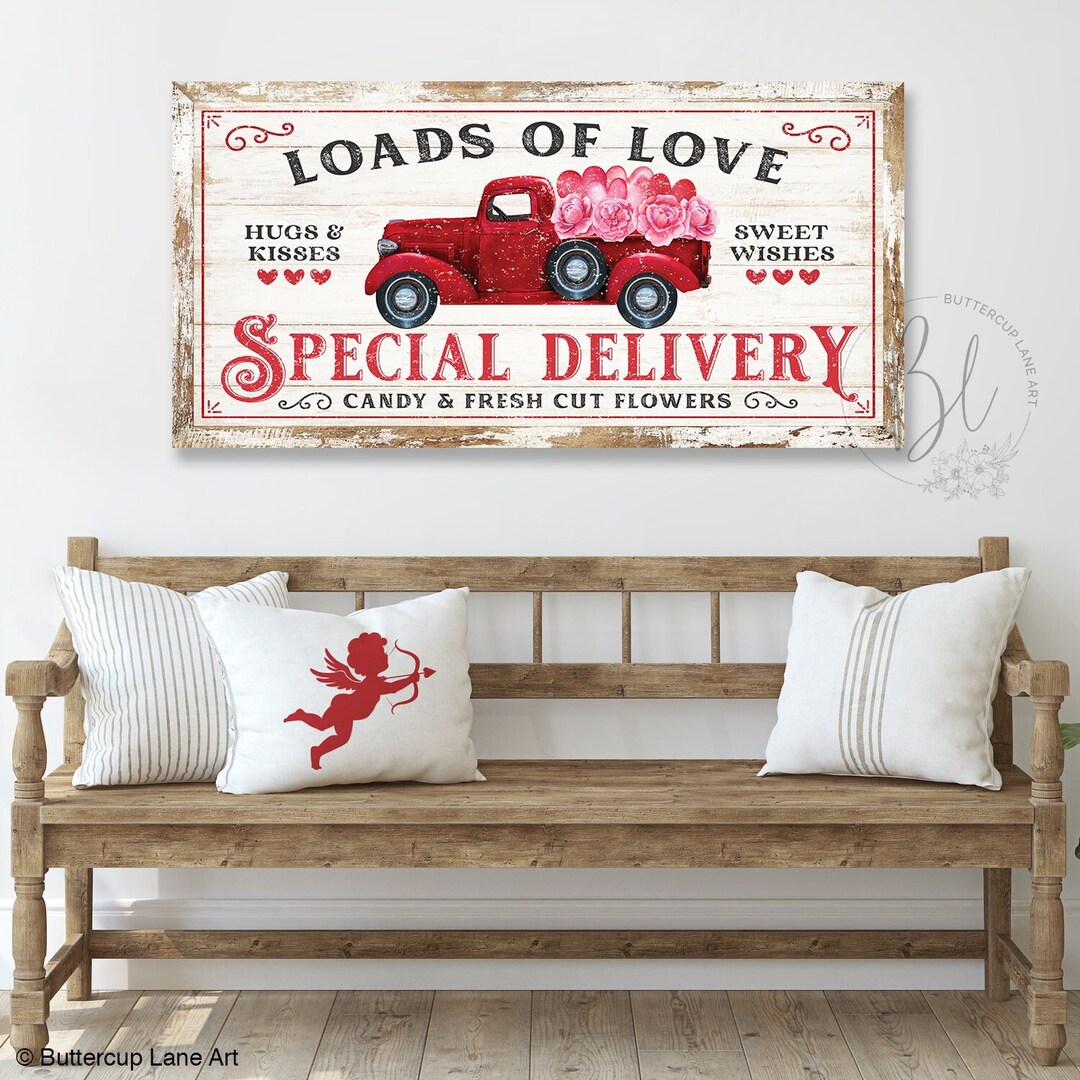 Loads of Love Truck Valentine's Day Sign, Farmhouse Wall Decor, Vintage ...