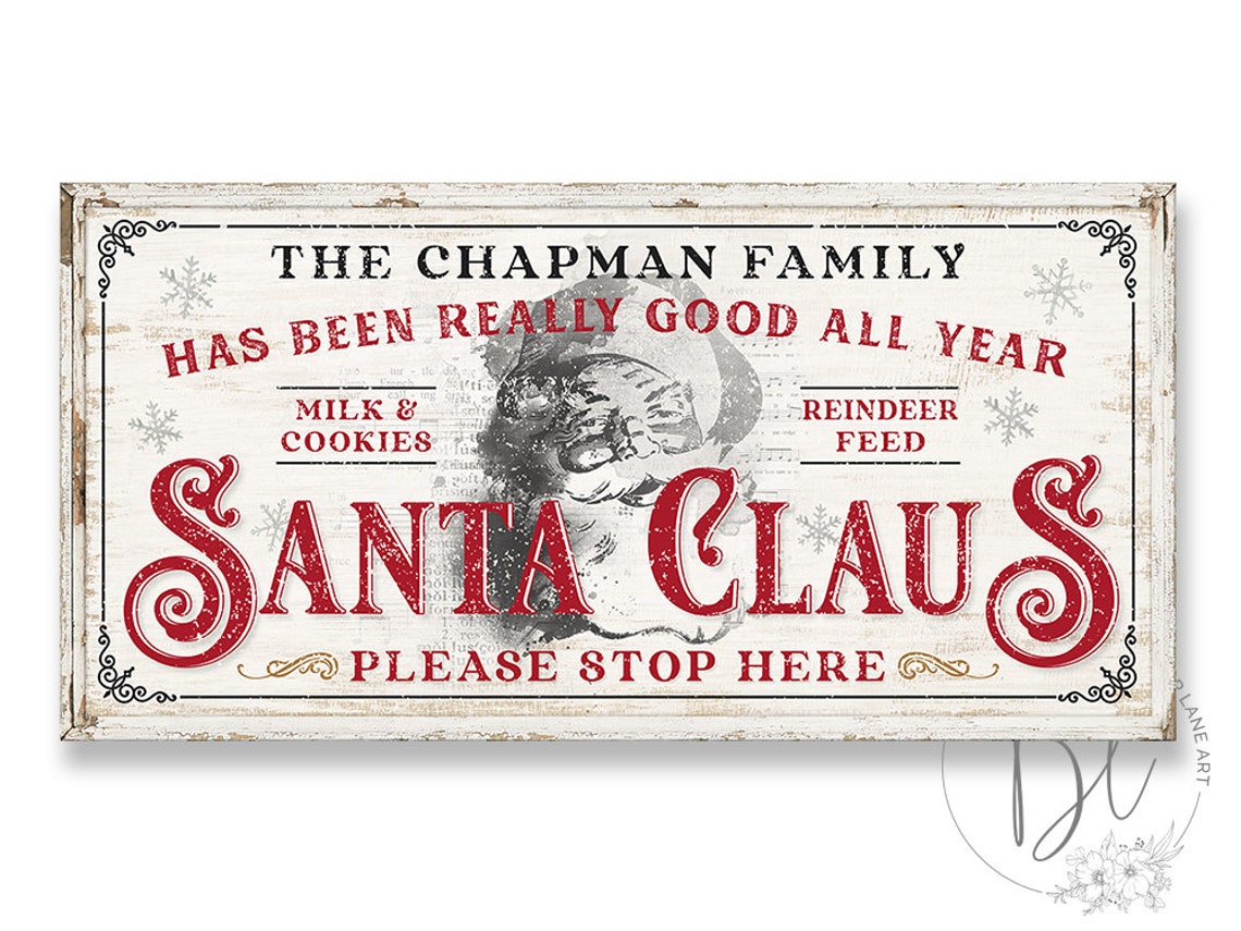 Personalized Santa Stop Here Sign, Santa Claus Sign Canvas, Farmhouse ...
