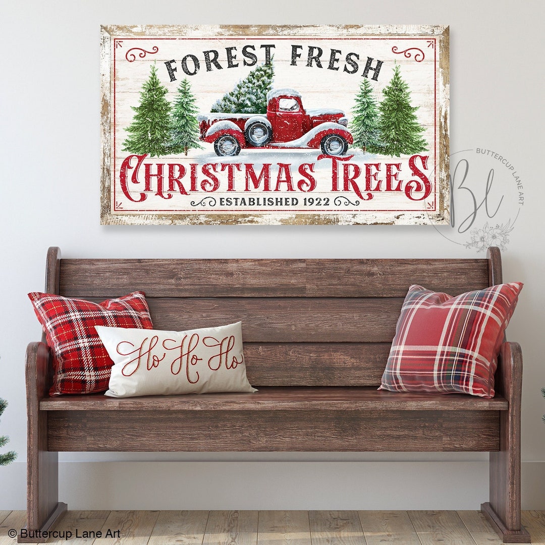 Forest Fresh Christmas Tree Farm Sign, Large Christmas Wall Art Vintage ...