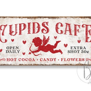 Cupid's Cafe Valentine's Day Sign, Rustic Kitchen Sign, Farmhouse ...