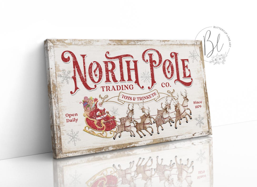 Large Christmas Wall Art, North Pole Christmas Canvas Wall Art, Holiday ...
