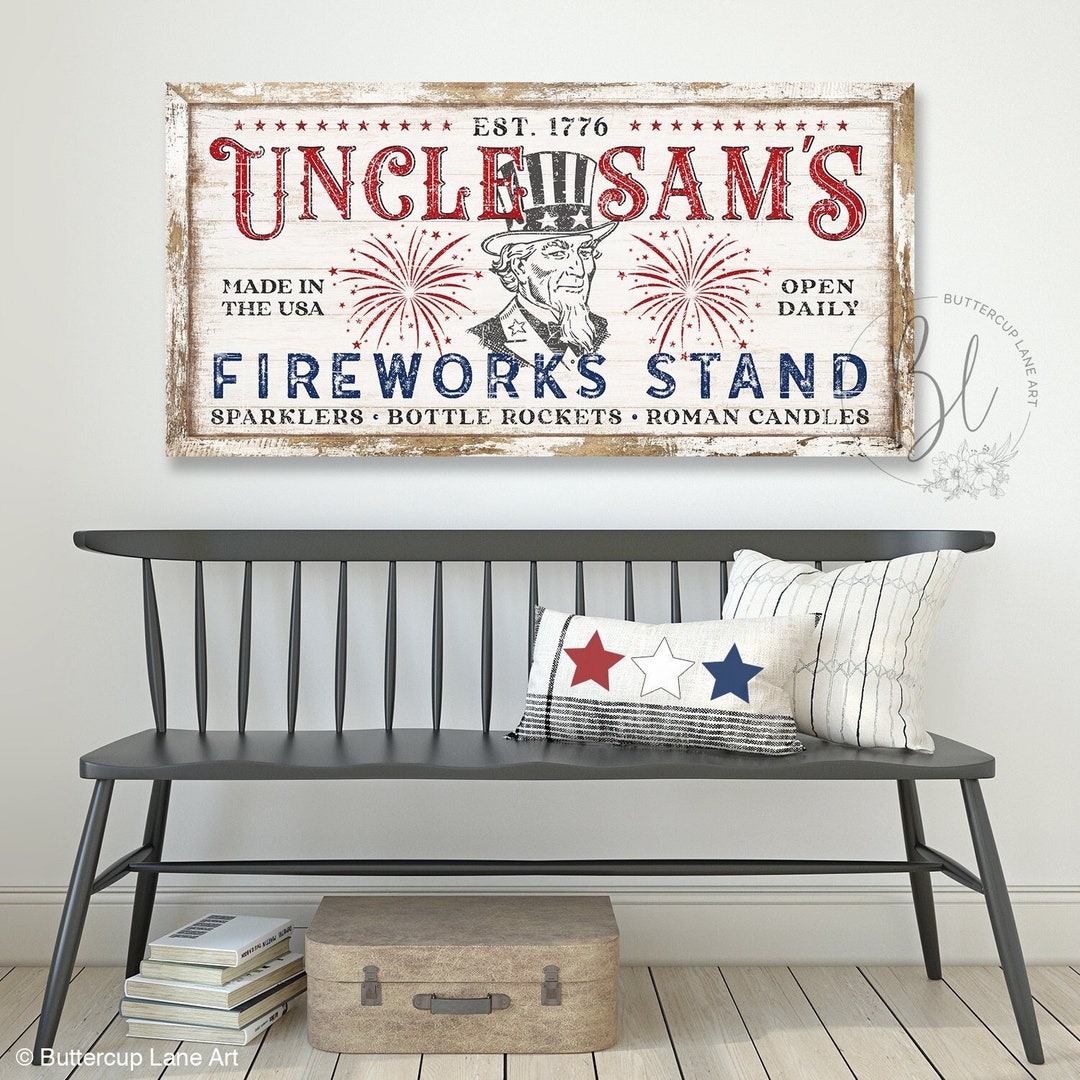 Fourth of July Sign | 4th of July Decor for Home | Patriotic Fireworks ...
