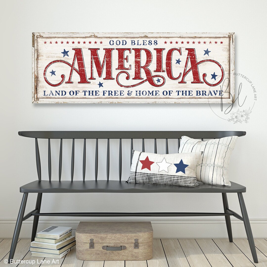 God Bless America Sign | 4th of July Decor for Home | Patriotic Sign ...