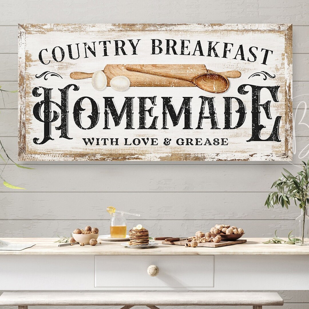 Country Breakfast Homemade With Love & Grease, Kitchen Signs for Wall ...