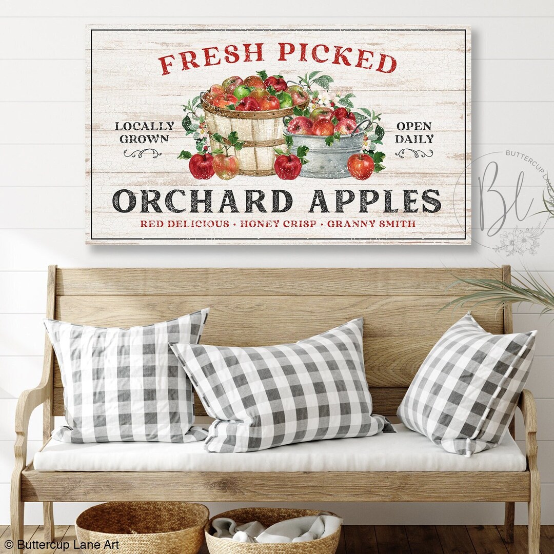 Apple Wall Art, Fresh Picked Apples Wall Decor, Apple Wall Sign Autumn ...