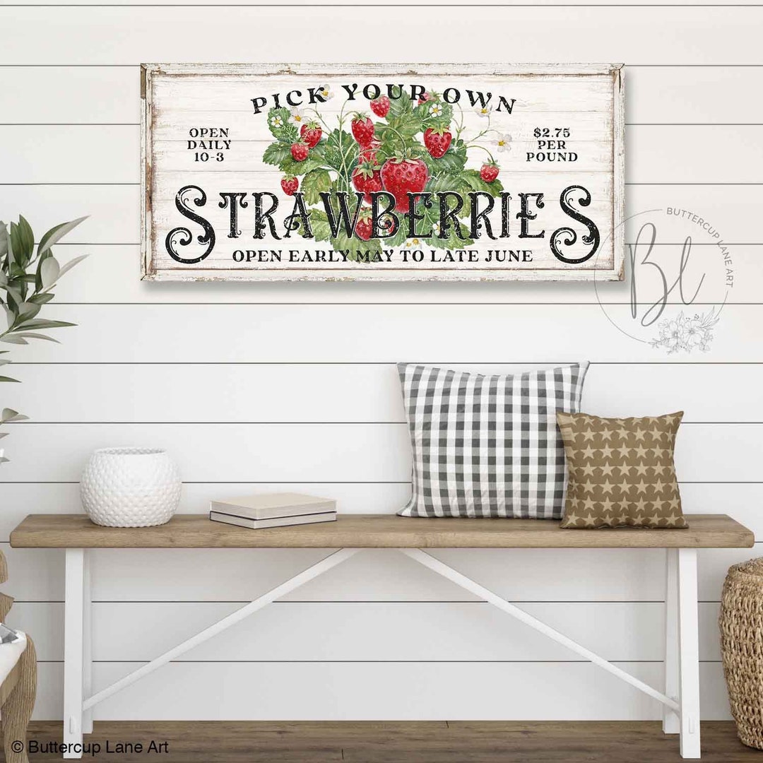 Strawberry Sign | Vintage Strawberry Sign | Antique Farmhouse Decor for ...