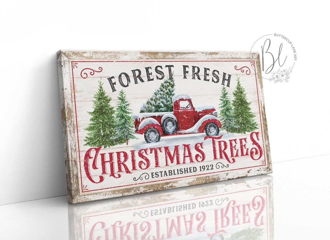 Forest Fresh Christmas Tree Farm Sign, Large Christmas Wall Art Vintage ...