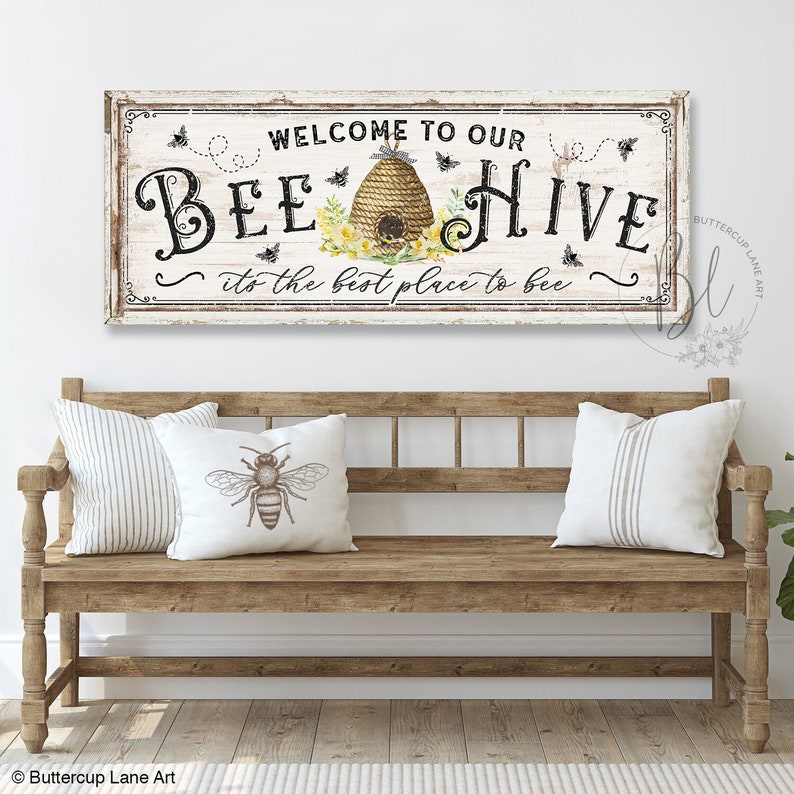 Honey Bee Welcome Sign Honey Bee Wall Art Bee Hive Decor - Etsy