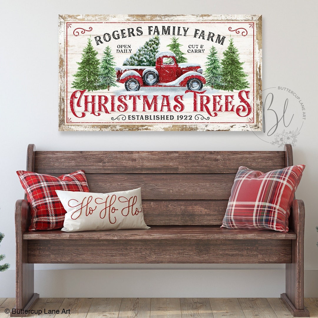 Personalized Christmas Tree Farm Sign, Large Christmas Wall Art Vintage ...