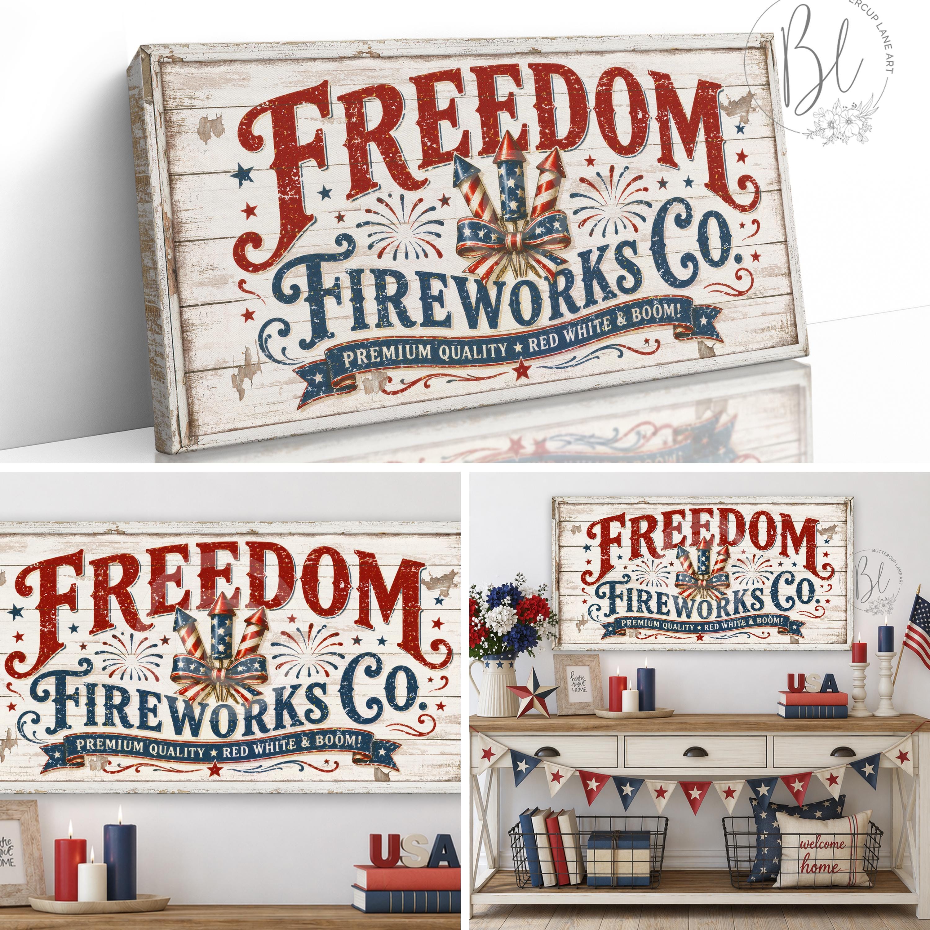 Vintage Patriotic 4th of July Canvas Wall Art Sign, Rustic Americana ...