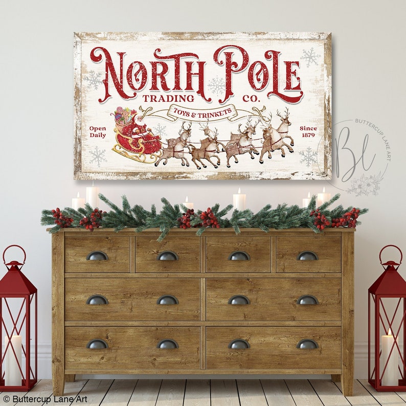 Large Christmas Wall Art North Pole Christmas Canvas Wall - Etsy