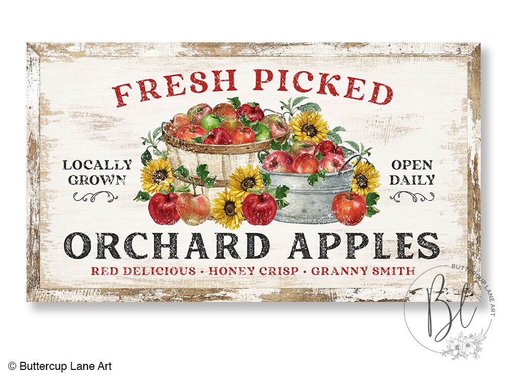 Sunflower Apple Wall Art, Apple Wall Decor, Apple Wall Sign, Fall Wall ...