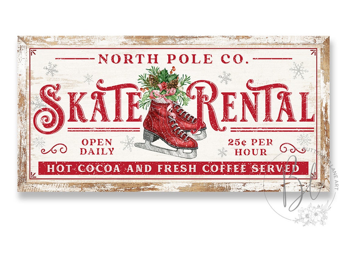 Ice Skate Rental Sign Farmhouse Christmas Wall Art Farmhouse - Etsy