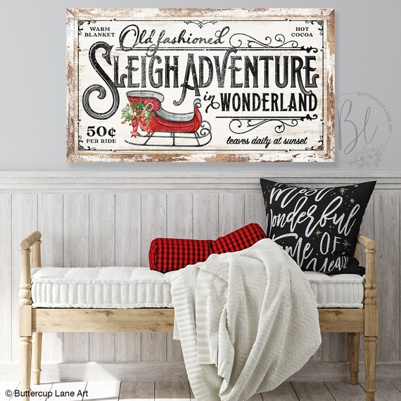 Christmas Sleigh Ride Sign Large Christmas Wall Art Rustic - Etsy