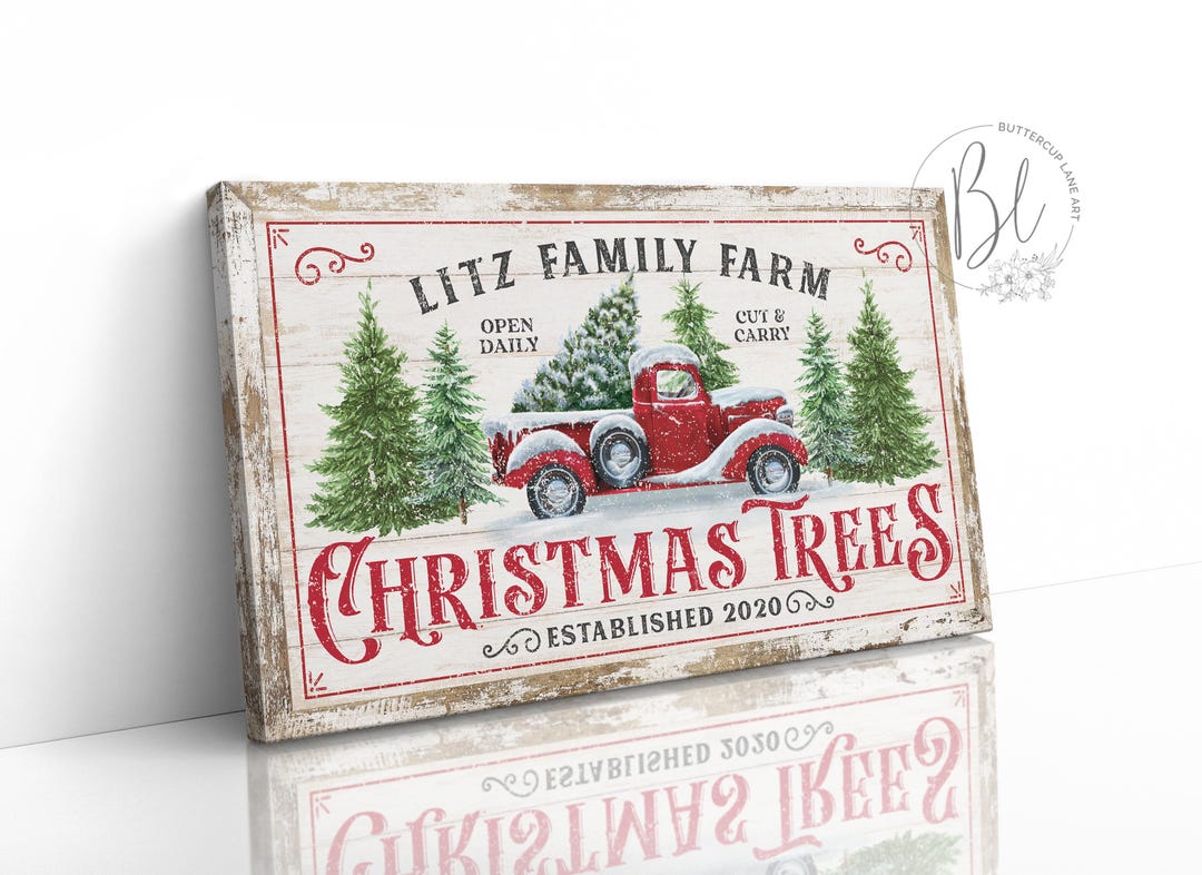 Personalized Christmas Tree Farm Sign, Large Christmas Wall Art Vintage ...