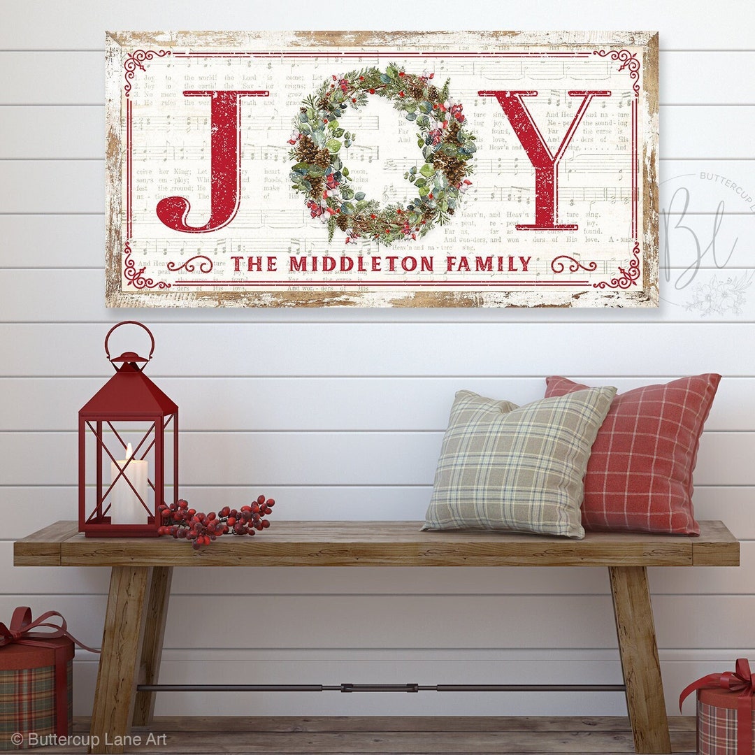 Personalized Christmas Sign Joy, Farmhouse Christmas Signs, Christmas ...