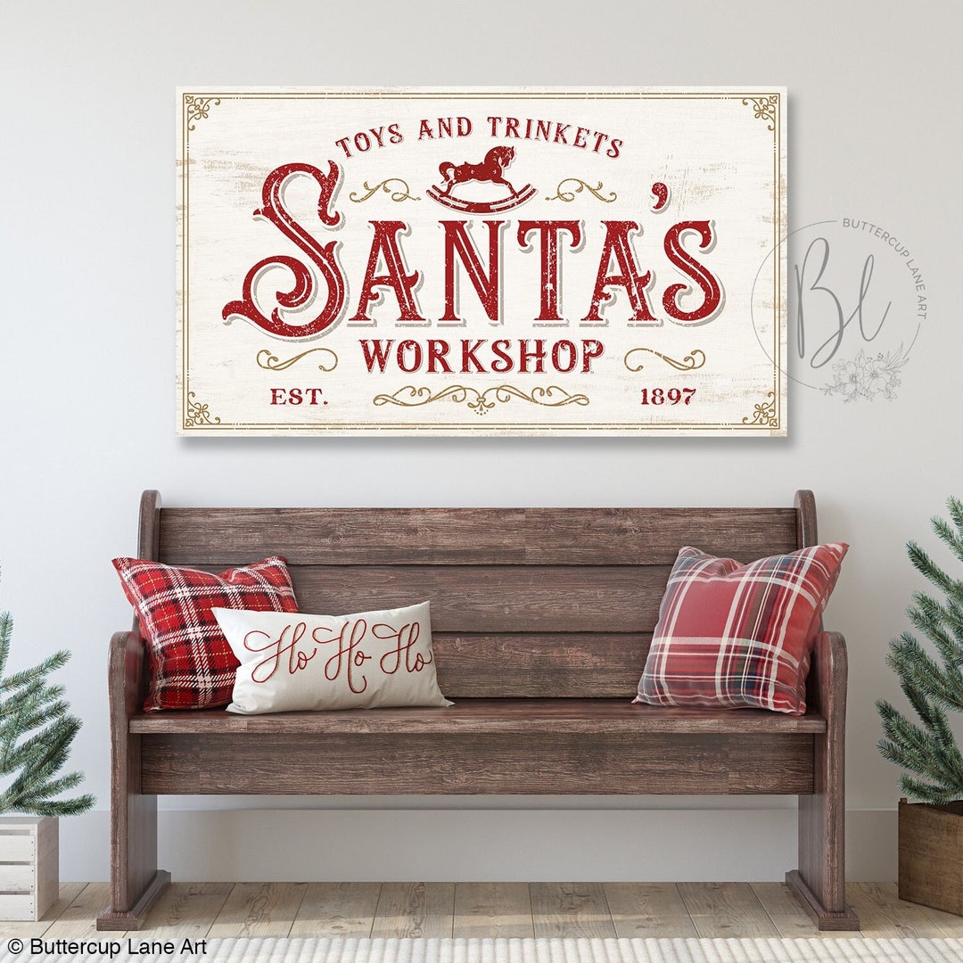 Large Christmas Wall Art, Santa's Workshop Christmas Canvas Wall Art, Holiday Wall Art ...