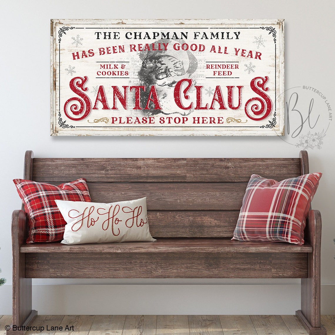 Personalized Santa Stop Here Sign, Santa Claus Sign Canvas, Farmhouse ...