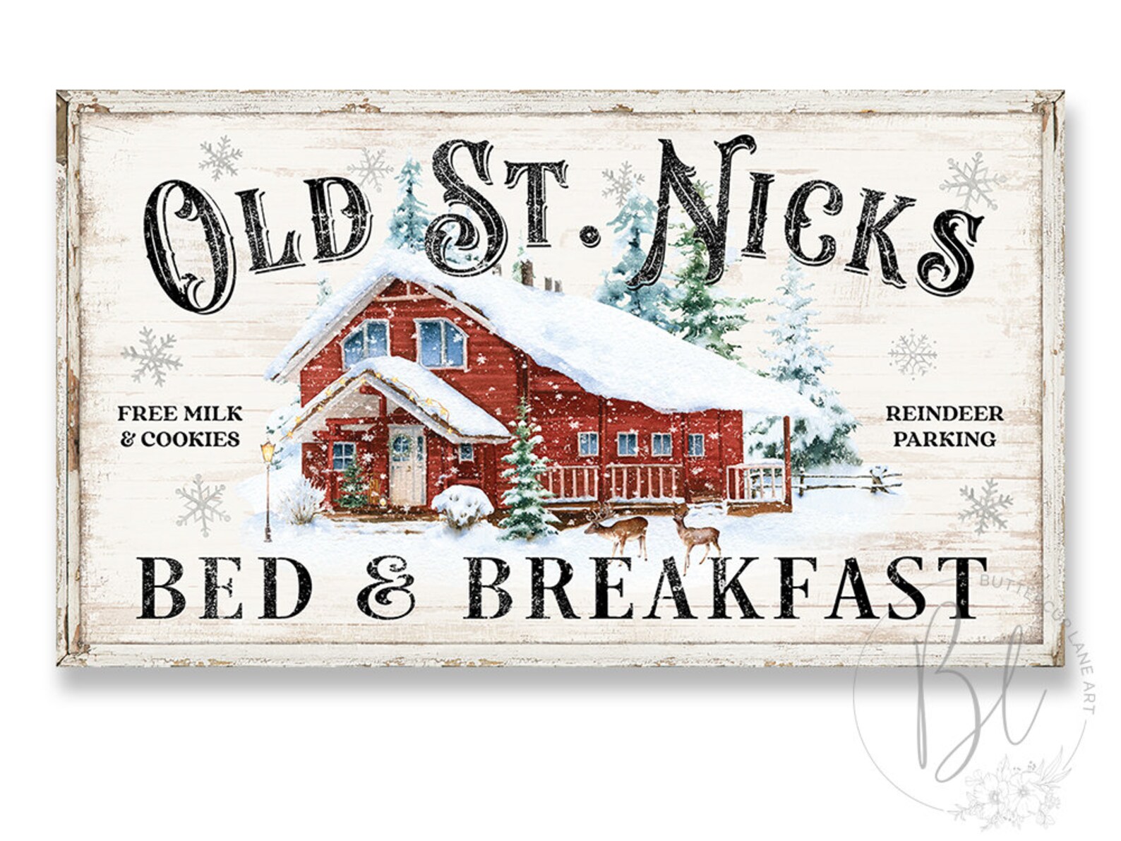 Old St Nicks Bed and Breakfast Christmas Sign, Large Christmas Wall Art ...