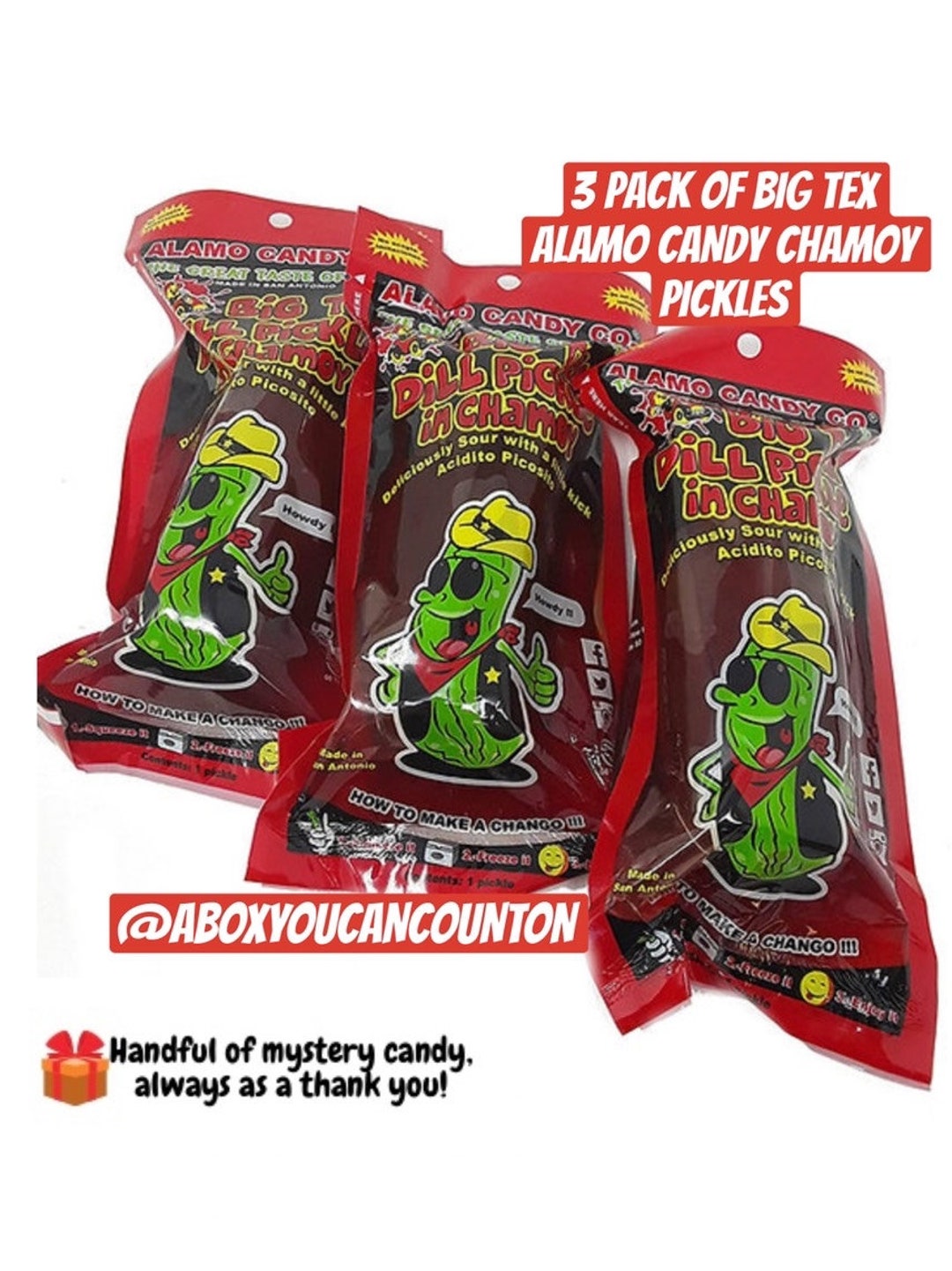 3 PACK of Alamo Candy Official Chamoy Pickle BIG TEX Chamoy Pickles ...
