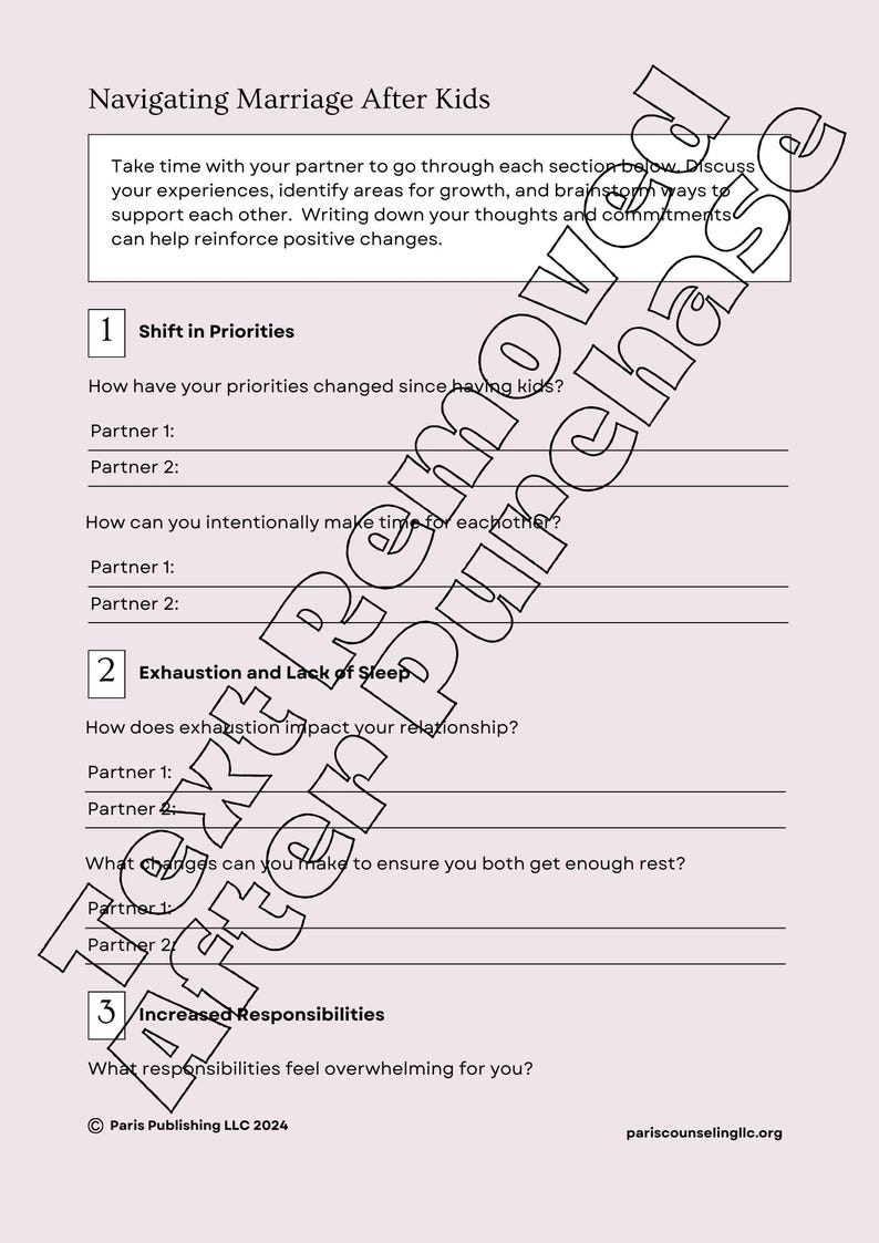 Navigating Marriage After Kids Worksheet - Etsy