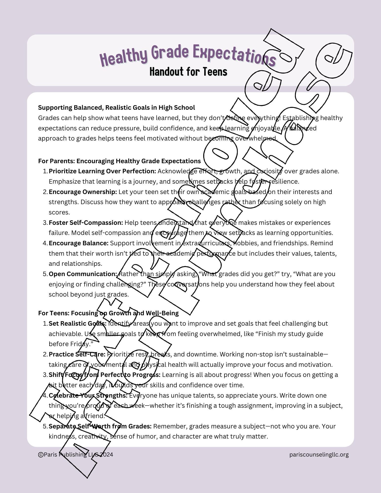 Grade Expectation Handouts + Worksheets - Etsy